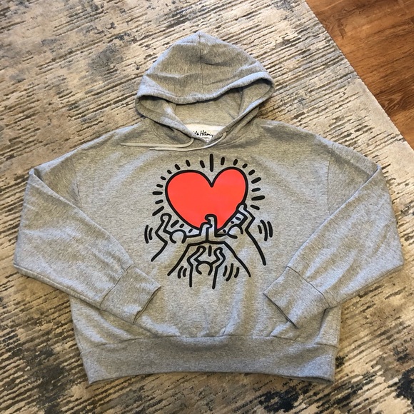 Keith Haring | Tops | Keith Haring Graphic Graffiti Heart Hoodie Gray ...